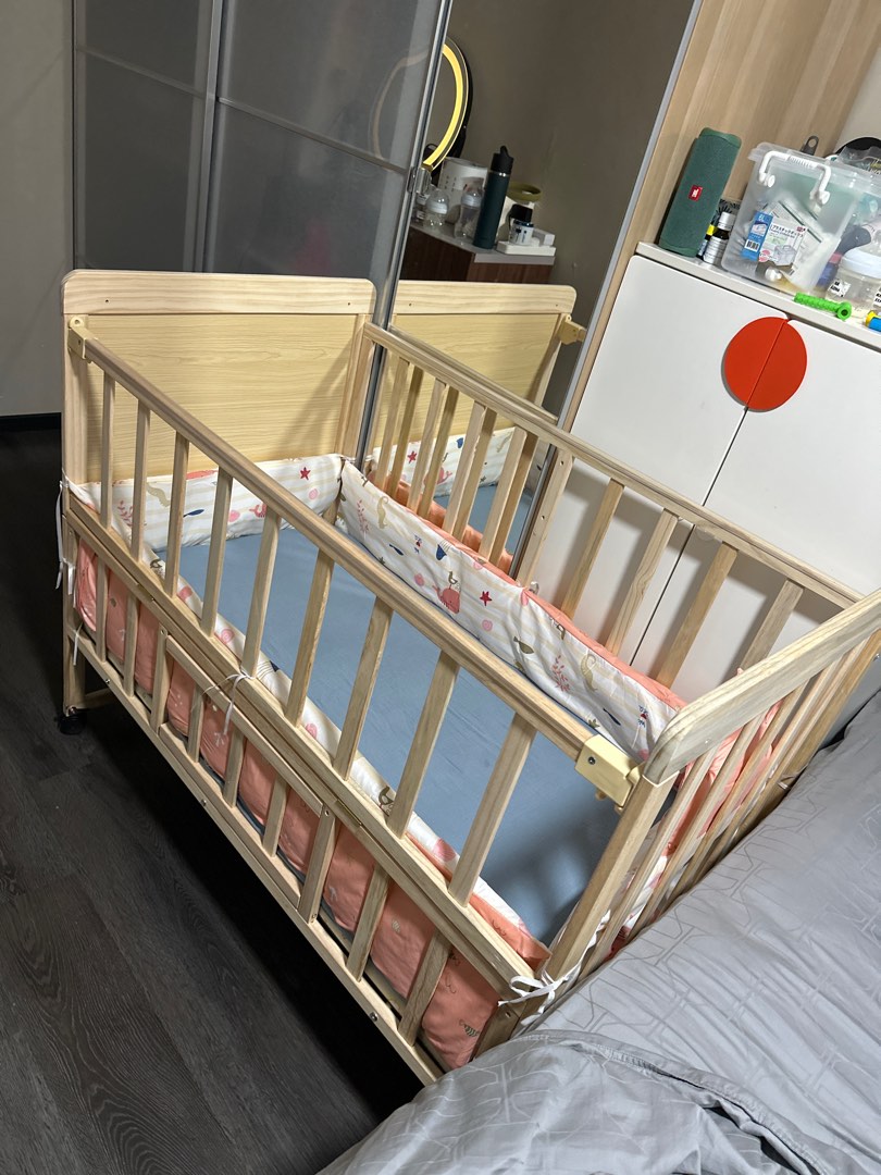 Wooden Baby Cot, Babies & Kids, Baby Nursery & Kids Furniture, Cots & Cribs on Carousell