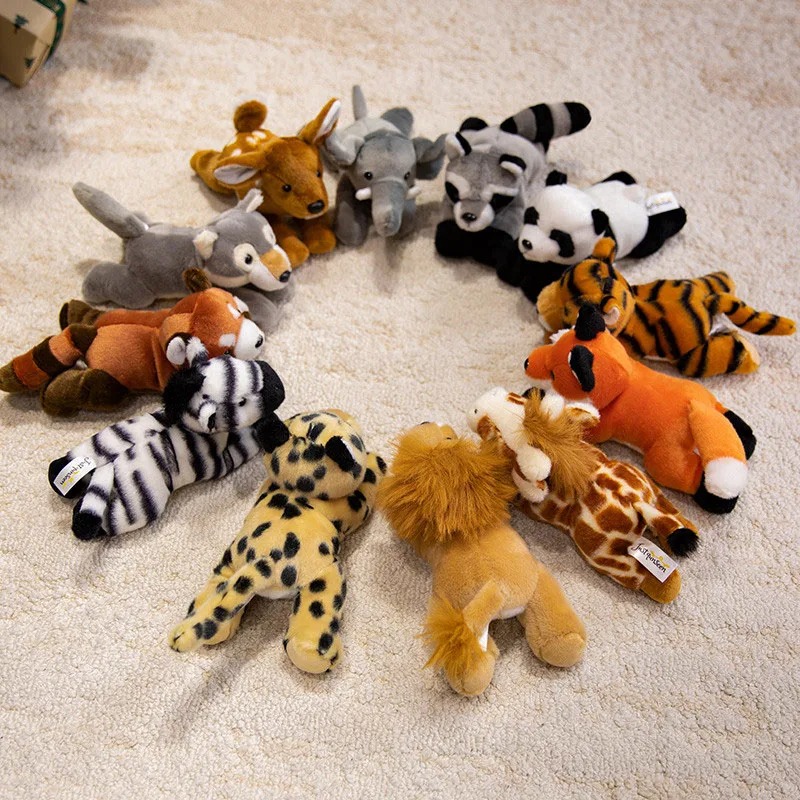 12 Types Plush Animal Toys Realistic Stuffed Tige Lion Giraffe Elephant ...