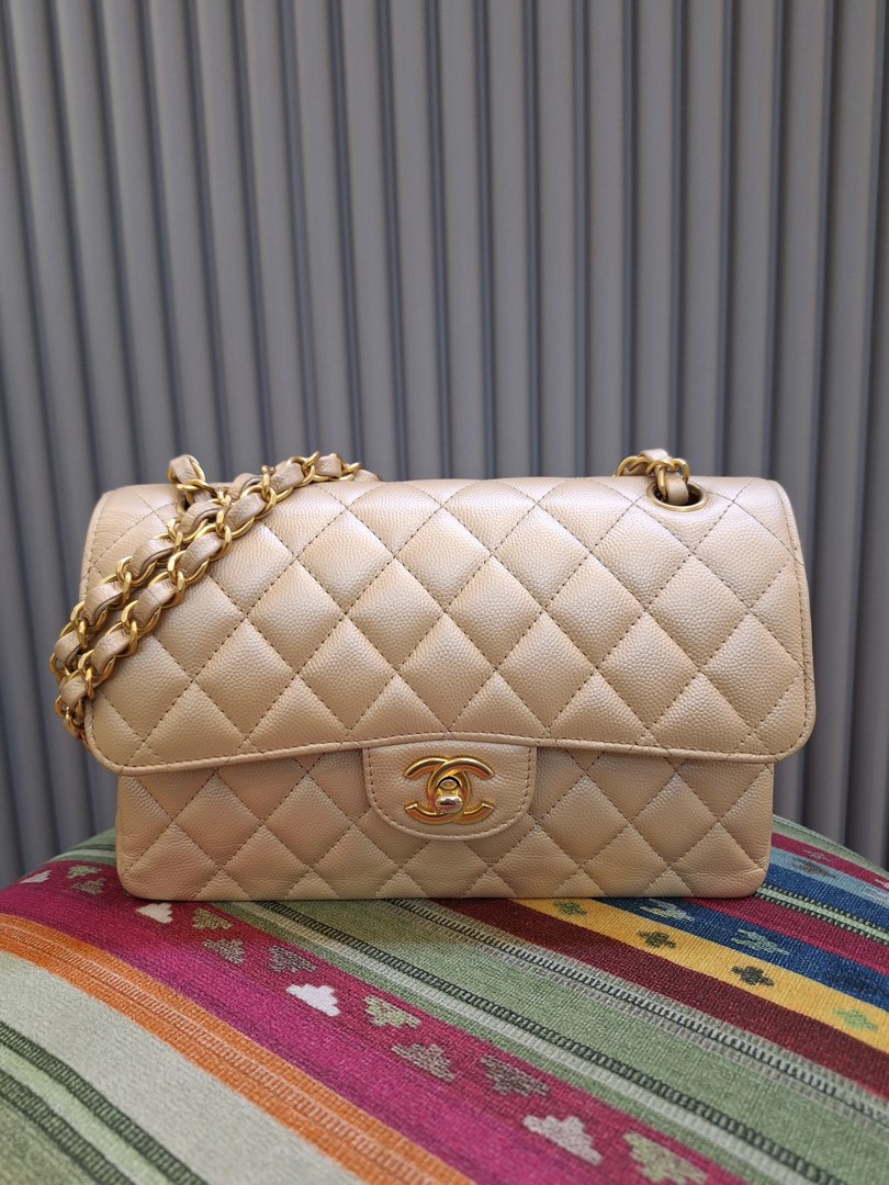 Chanel small classic champagne chip 2022 Complete set original receipt ...