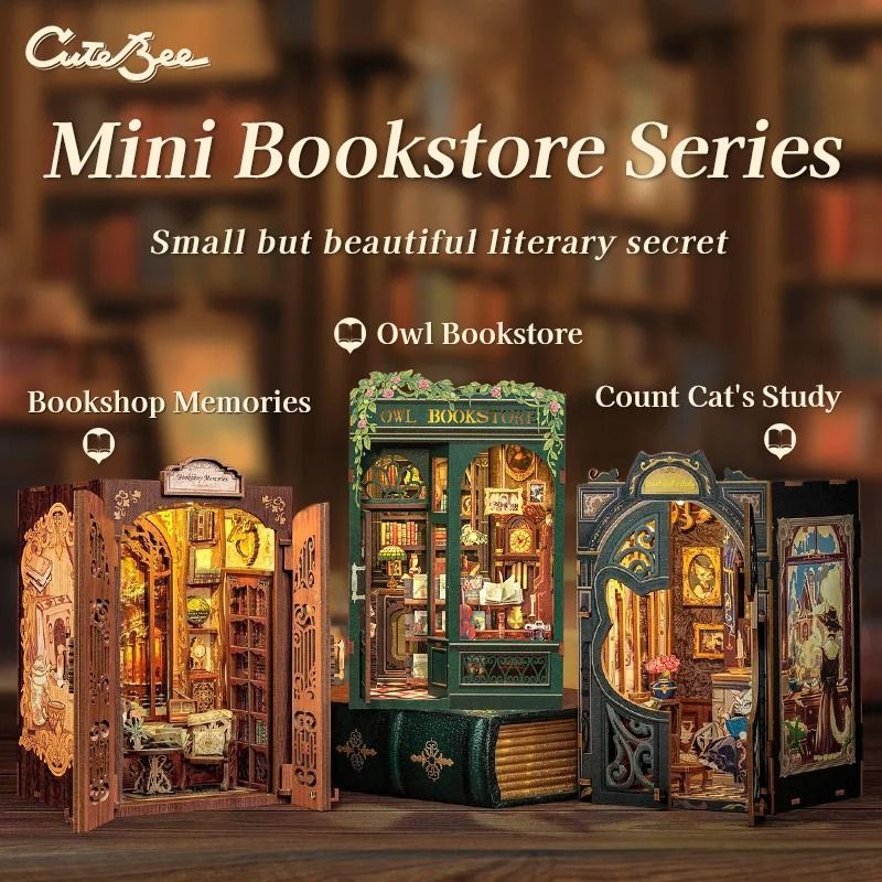 CUTEBEE DIY Book Nook Bookshop Kit Miniature Wooden Dollhouse with ...