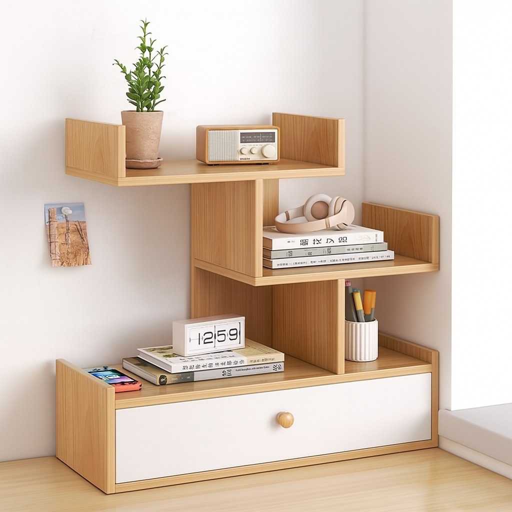 Desktop Bookshelf Organizer | Wooden Tabletop Shelf Rack | Desk Storage ...