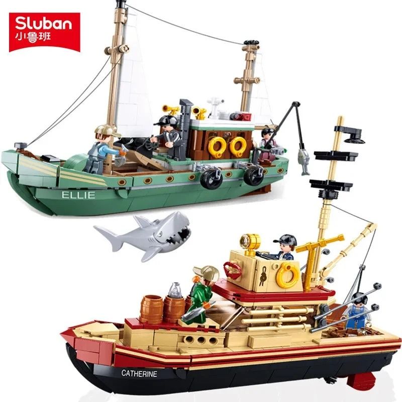 Fishing Boat Trawler Great White Shark Boat Building Blocks Pirate Ship ...