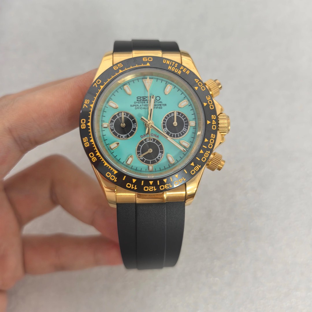 Seiko Mod Daytona Rubber Strap Tiffany Blue, Men's Fashion, Watches ...