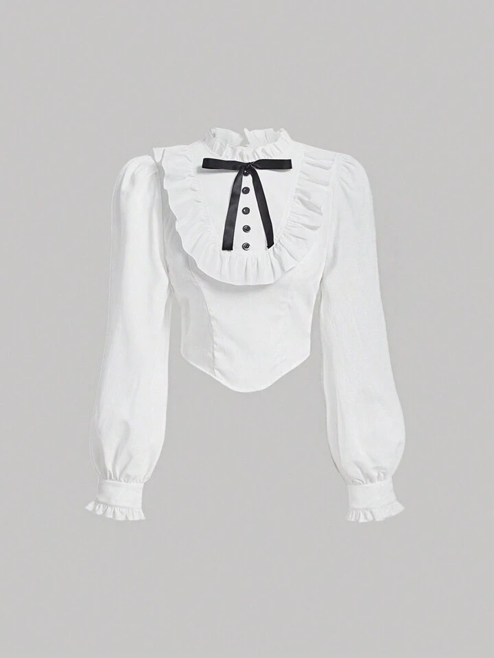 SHEIN MOD WHITE DOLL BLOUSE TOP FORMAL WHITE GRADUATION LOLITA COSPLAY ...