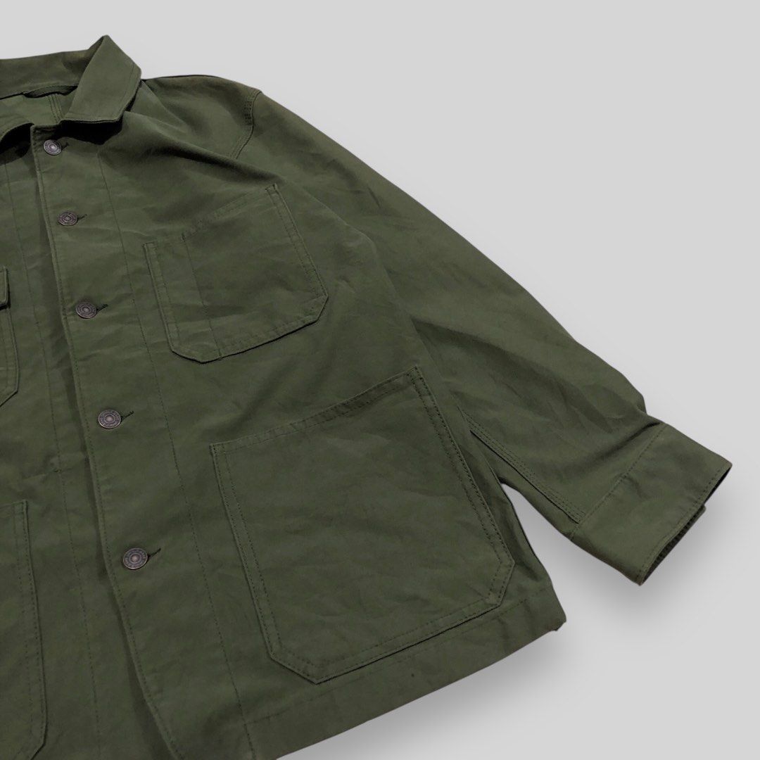 UNIQLO Men's Washed Jersey Military Utility/Work Jacket in Dark Green ...