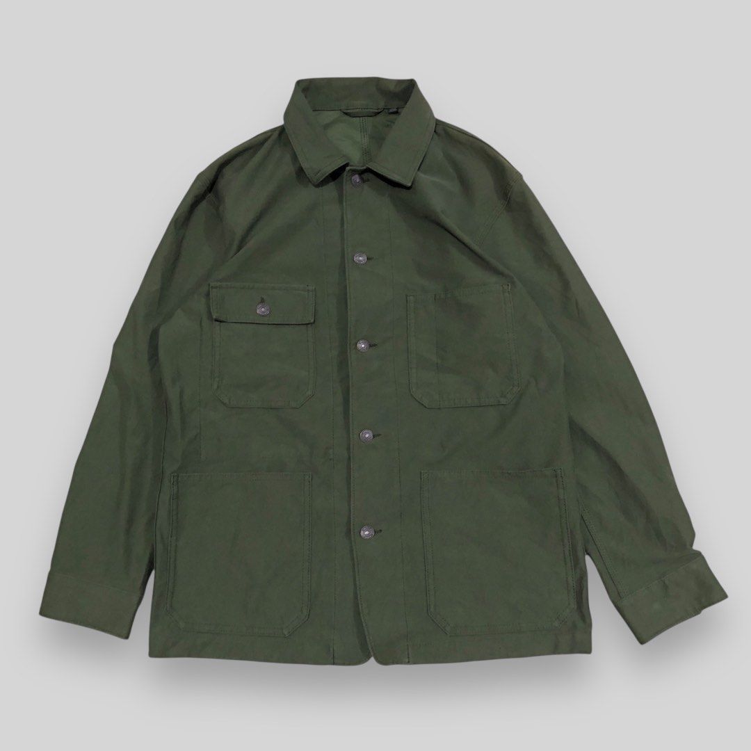 UNIQLO Men's Washed Jersey Military Utility/Work Jacket in Dark Green ...
