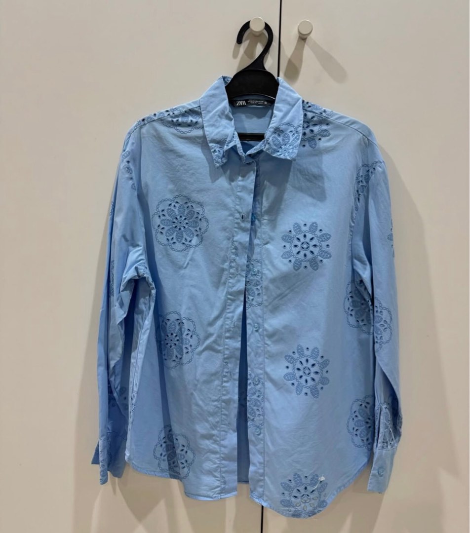 ZARA Blue Katbol duma Eyelet Tunic Shirt studio tui buttonscarves ria ...