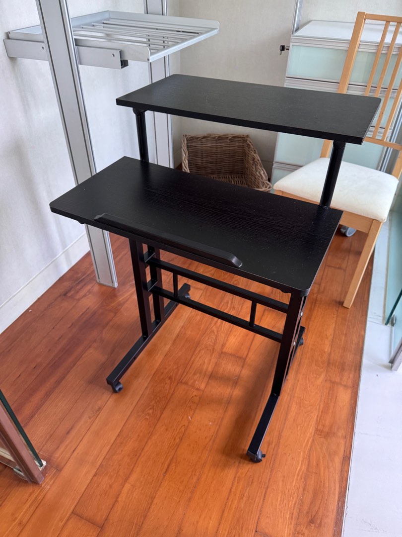 adjustable double layer desk with wheels, Furniture & Home Living ...