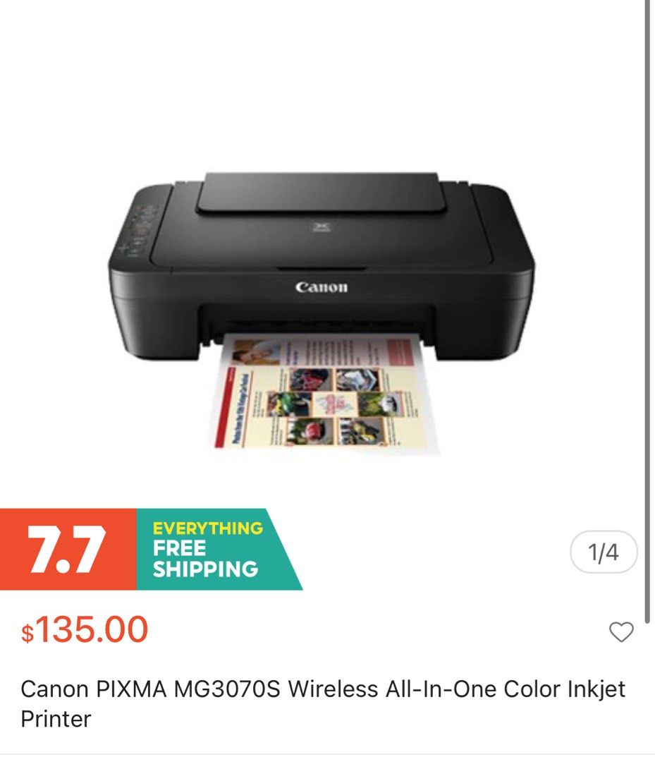 Canon PIXMA MG3070S Wireless All-In-One Color Inkjet Printer with power ...