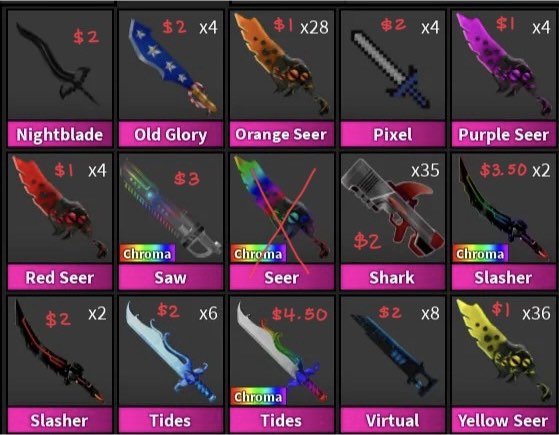 cheap mm2 godlys ~ nightblade | old glory | orange seer | pixel ...