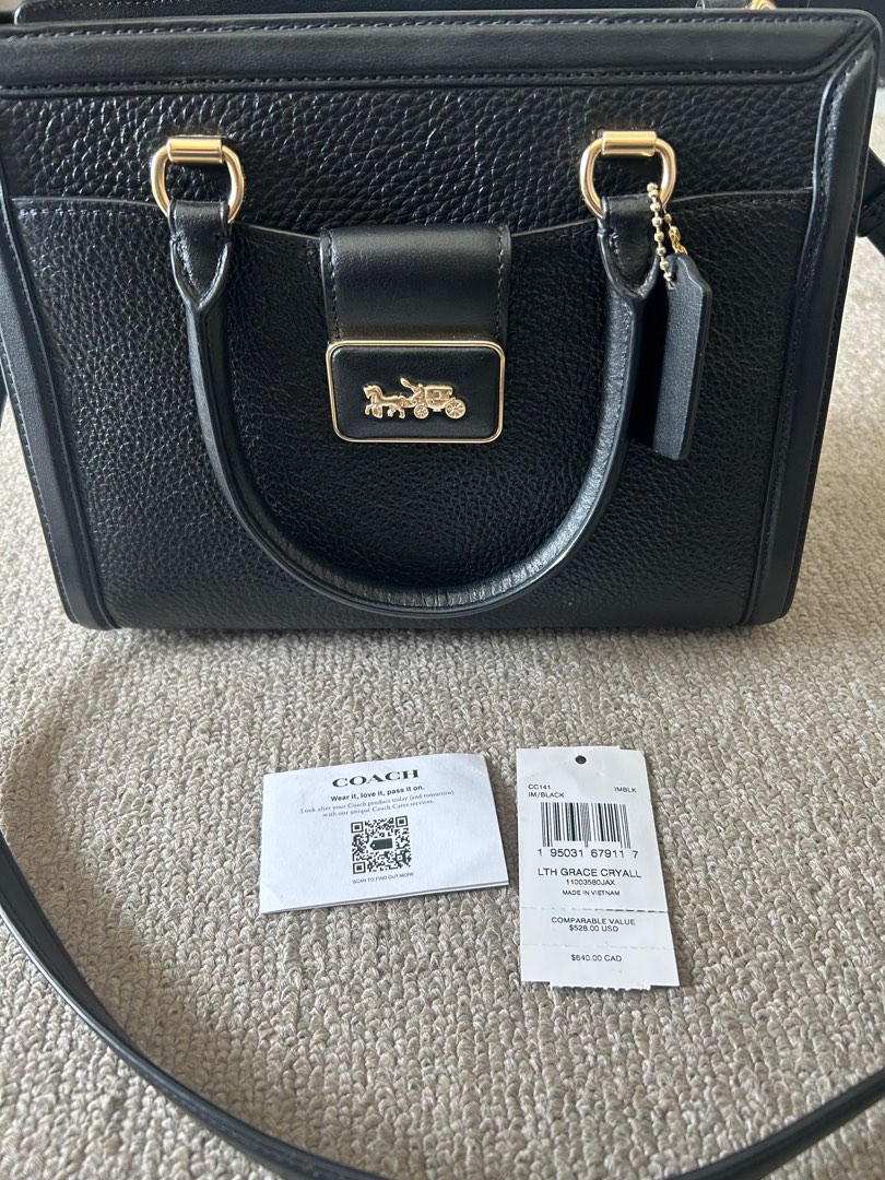 Coach Grace Carryall Black Original, Fesyen Wanita, Tas & Dompet di Carousell