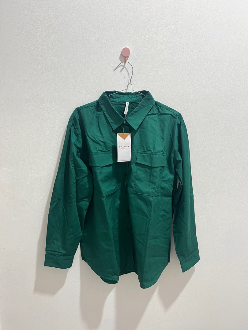 Colorbox New Kemeja Poplin Emerald Green, Fesyen Wanita, Pakaian Wanita ...