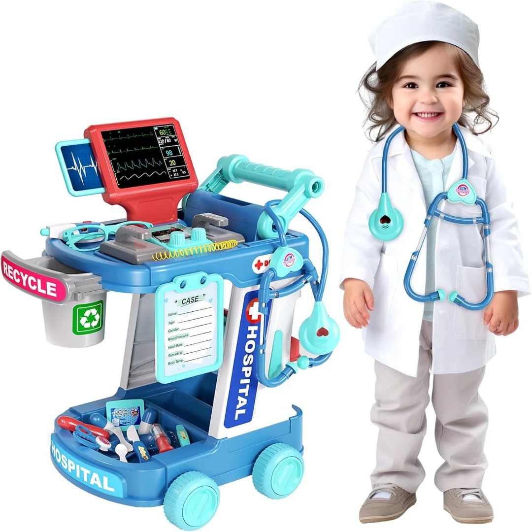 Doctor Cart Toy Pretend Play Medical Station Set with Mobile Cart ...