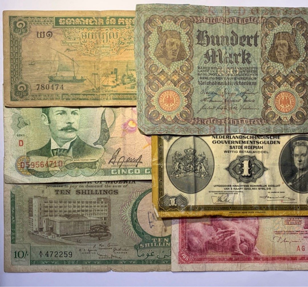 Lot of 6 notes from post WW1 Germany WW2 Netherlands East Indies ...