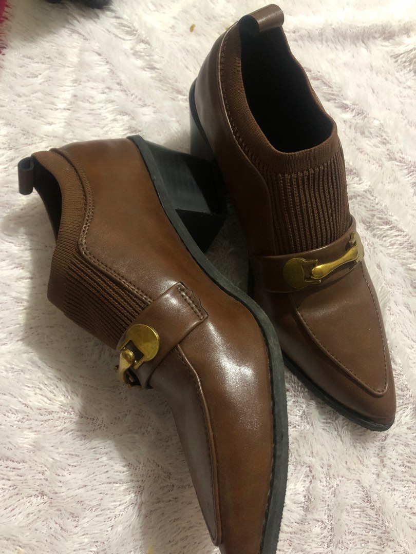 sepatu pointed toe chunky heels coklat ukuran 39 insole 24,5 cm, Fesyen ...