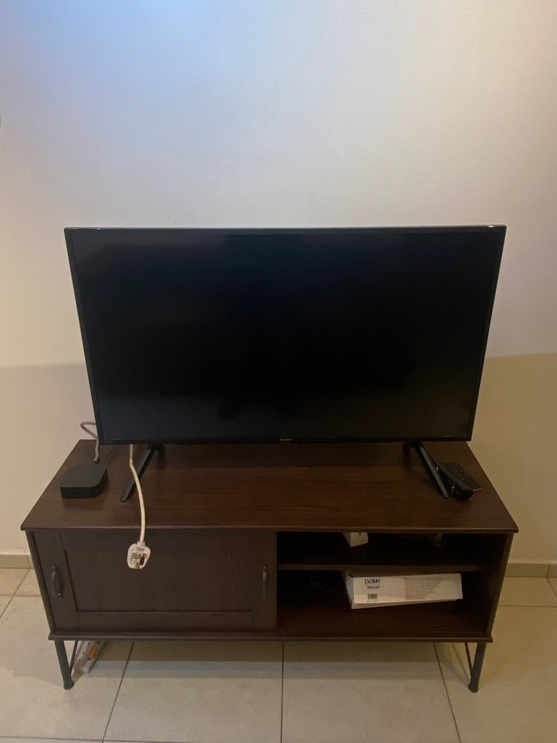 SHARP TV and Wooden TV Console - Dark Brown, Furniture & Home Living ...