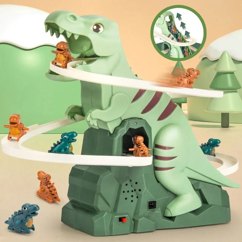 Toddler Dinosaur Climbing Slide Stairs Toy Race Track Game Set Electric ...