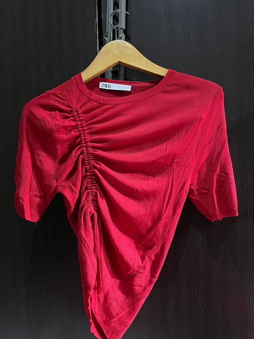 Zara red top, Fesyen Wanita, Pakaian Wanita, Atasan di Carousell