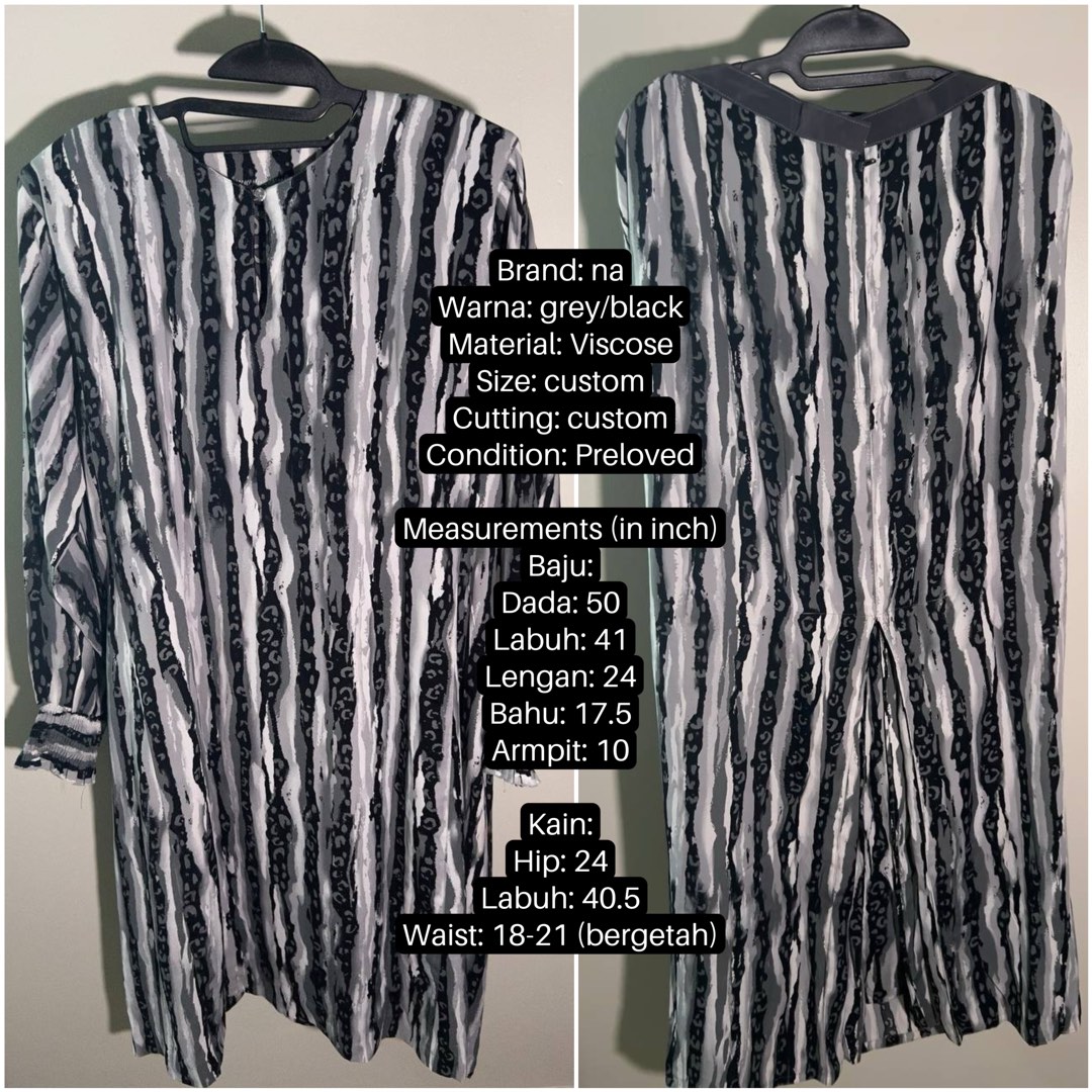 Baju Kurung Hitam/Kelabu Belang, Women's Fashion, Dresses & Sets ...