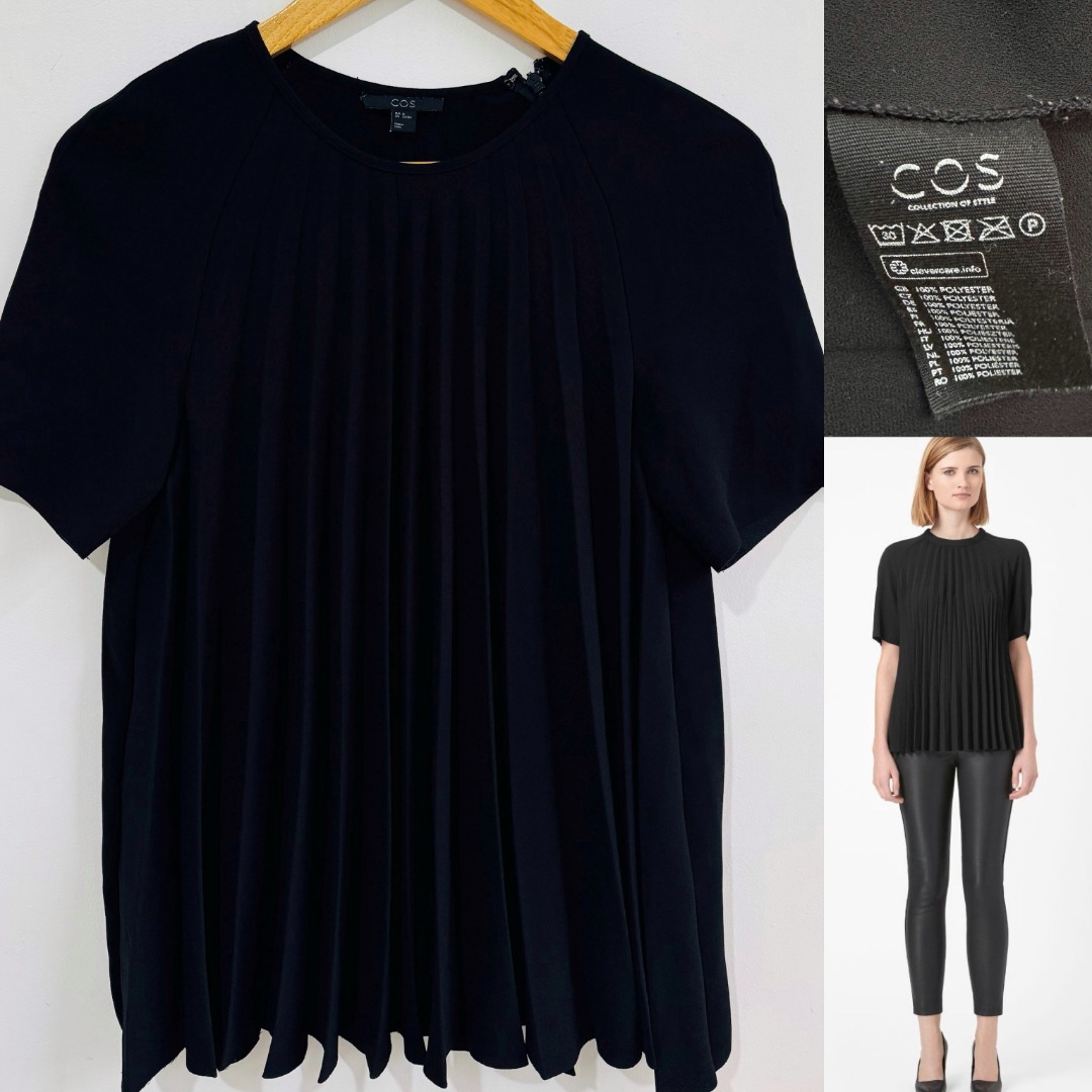 COS Raw edge pleated top - black, Women's Fashion, Activewear on Carousell