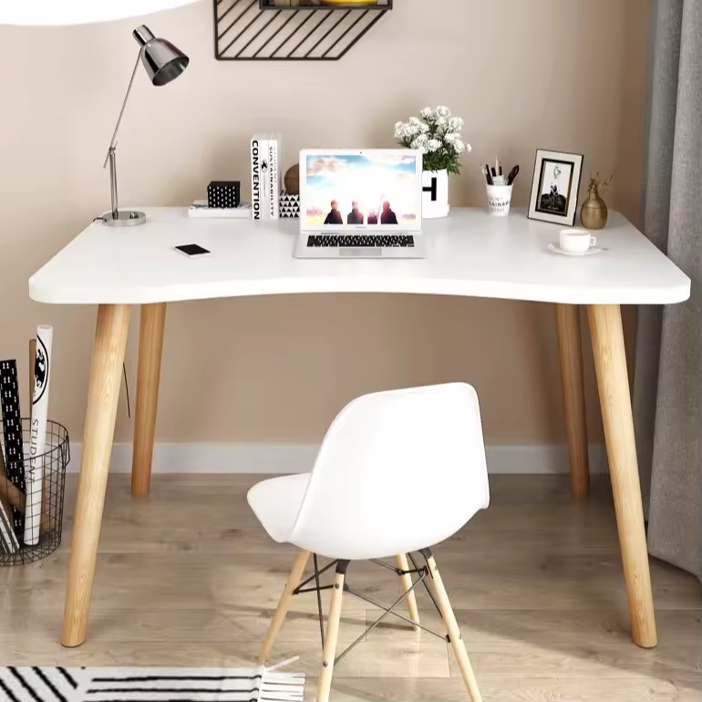 Curved Edge Computer Desk | Minimalist Writing Study Desk | Solid Wood ...