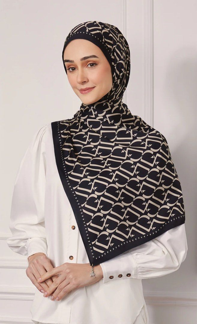 D Monogram dUCk Satin Silk Shawl in Black Tea, Women's Fashion ...