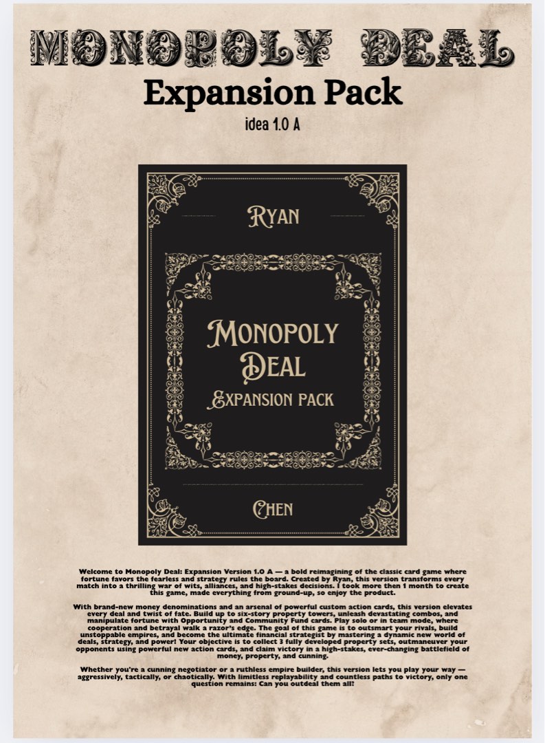 Original Monopoly Deal expansion pack card graphic design package with ...