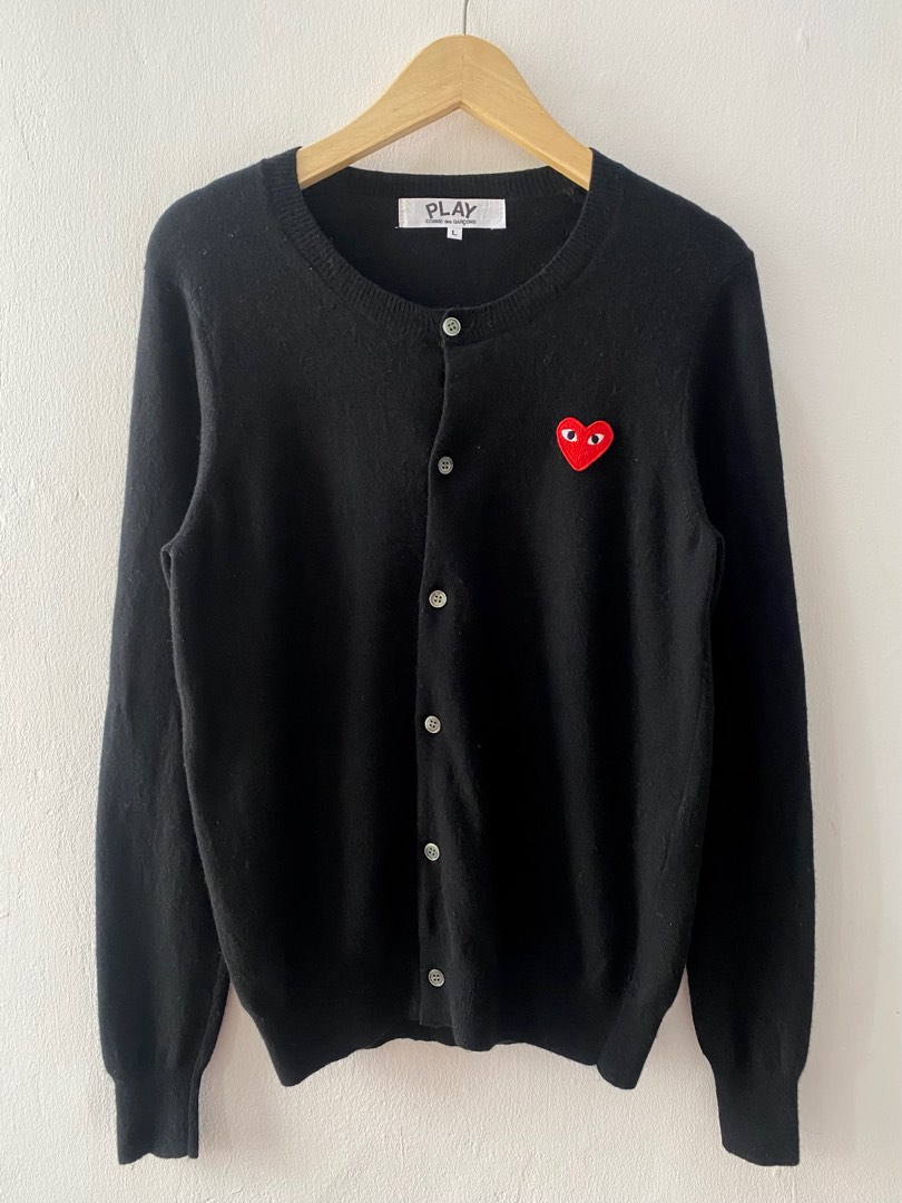PLAY COMME DES GARCONS CDG CARDIGAN ONECK WITH RED HEART LOGO IN BLACK ...