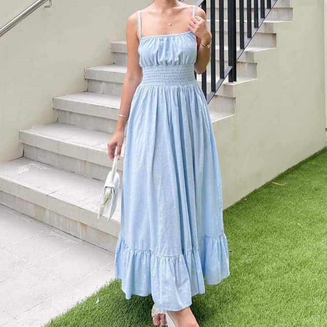 Powder Blue Linen Maxi Dress, Women's Fashion, Dresses & Sets, Dresses ...