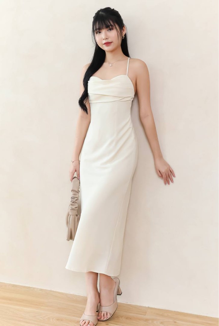 TSS Clarelle Cross Back Midaxi Dress (Pale Cream Yellow), Women's ...