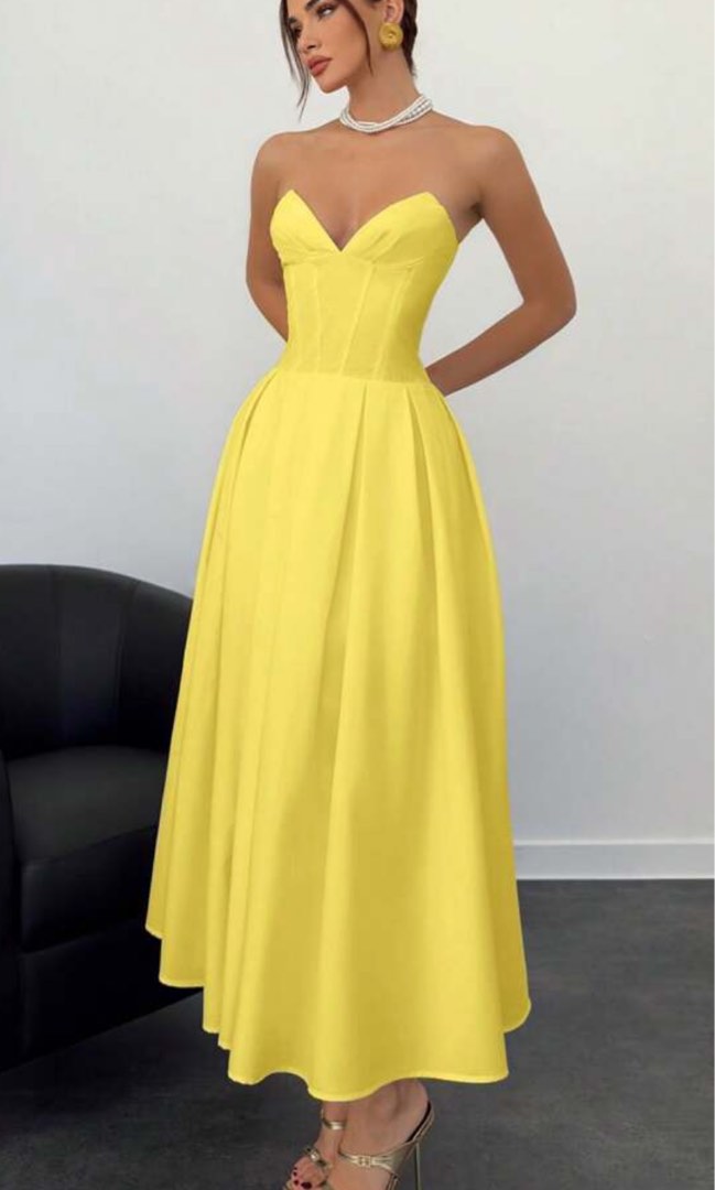 Yellow Bustier Maxi Dress (belle- like dress!), Women's Fashion ...