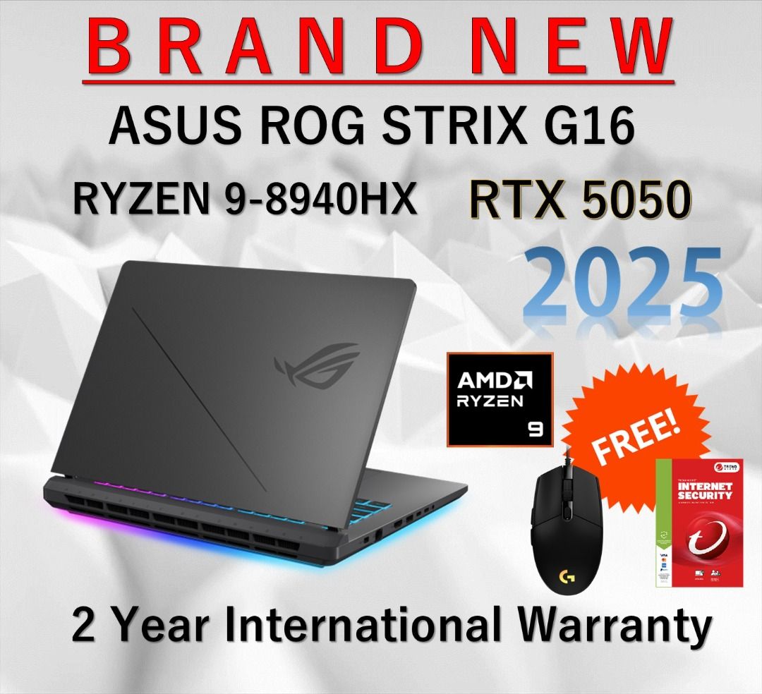 2025 ASUS ROG STRIX G16 ( AMD Ryzen 9-8940HX, RTX 5050, 16GB DDR5 RAM ...