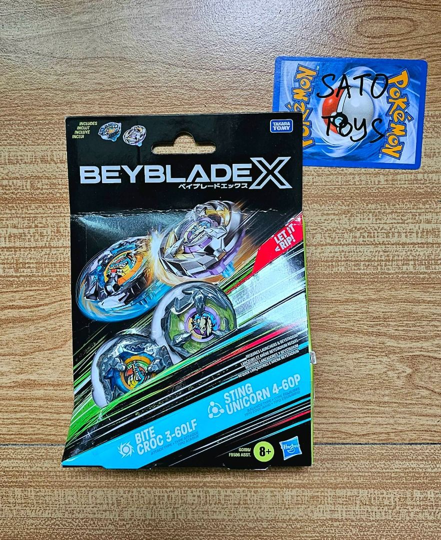 Beyblade X Bite Croc 3-60LF and Sting Unicorn 4-60P, Hobbies & Toys, Toys & Games on Carousell