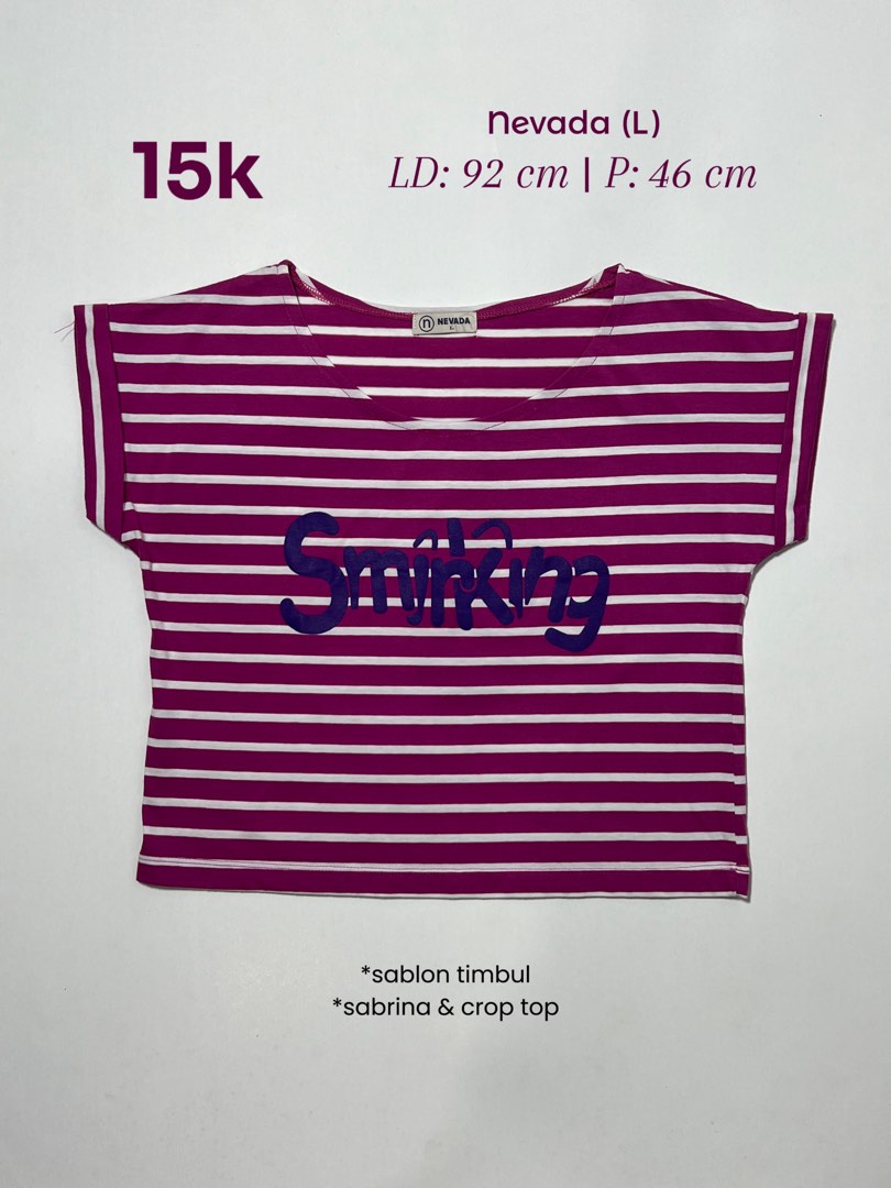 Crop Top NEVADA Warna Magenta - Baju Atasan Wanita Motif Garis dan ...