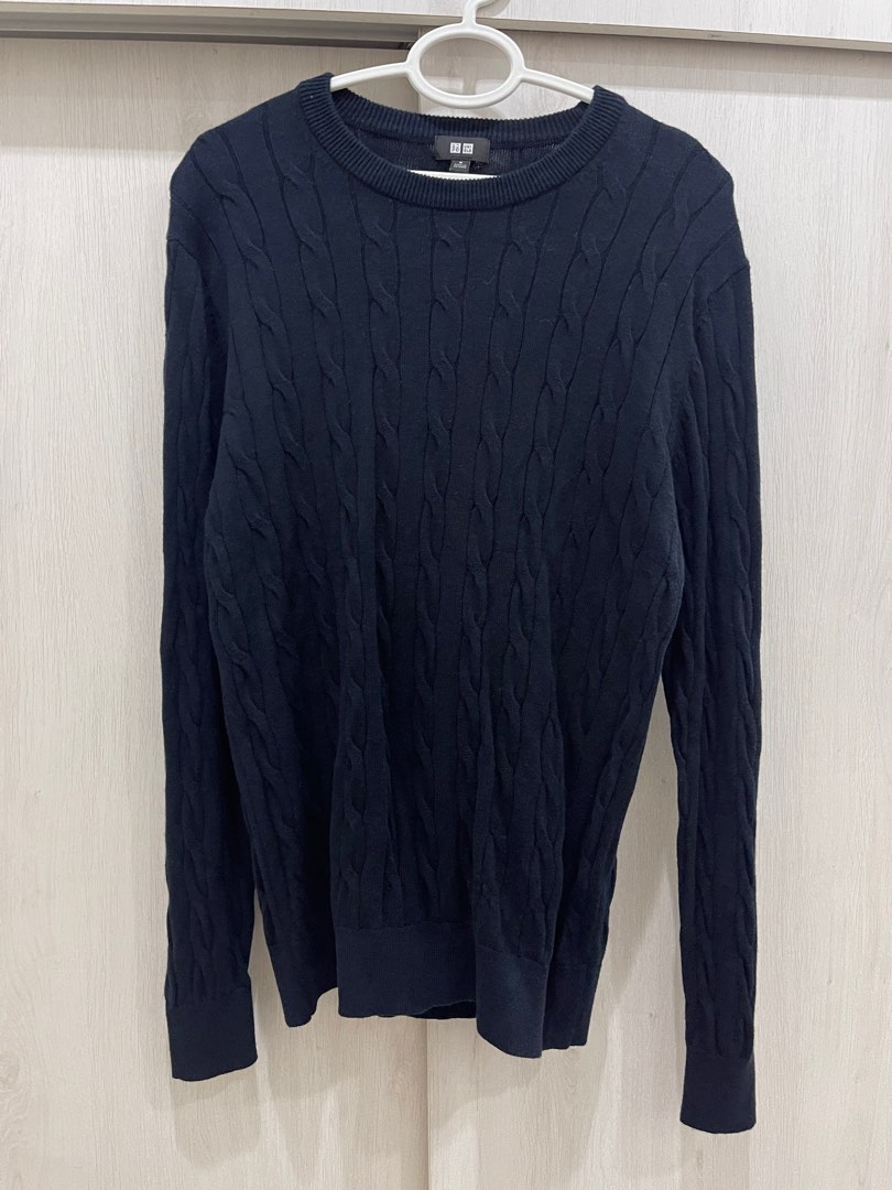 Knitwear Uniqlo Blue Black tocang, Women's Fashion, Tops, Longsleeves ...