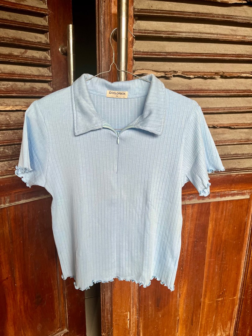 NEW Colorbox Crop top Baby Blue, Fesyen Wanita, Pakaian Wanita, Atasan ...