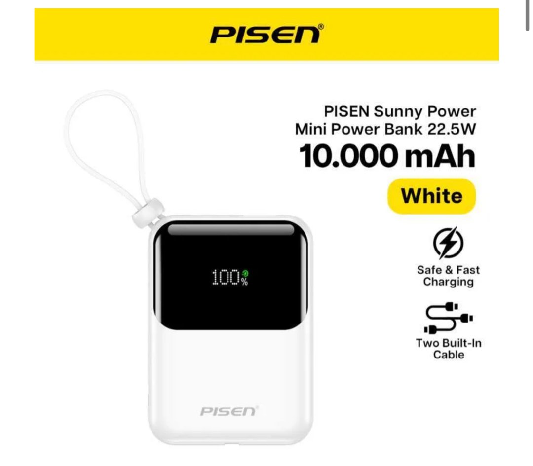 PISEN-Sunny Power 22.5W With Two build-in Cables 10000mAh Mini Power ...