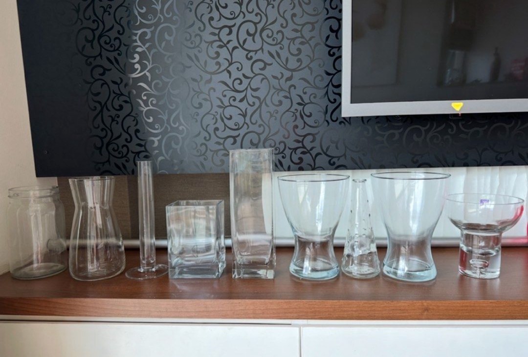 Set of 9 Assorted Glass Vases, Furniture & Home Living, Home Decor ...