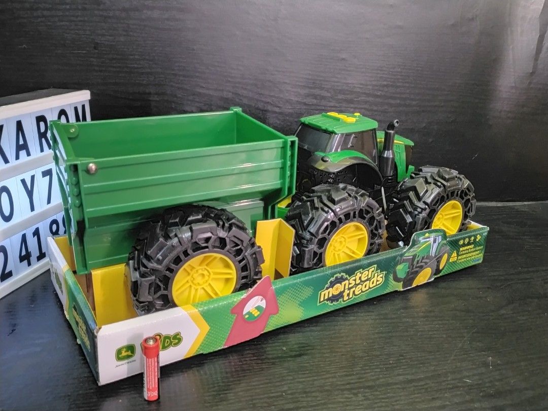 TOMY John Deere Kids Monster Treads Tractor Toy With Wagon Lights And Sounds Green, Hobbies ...