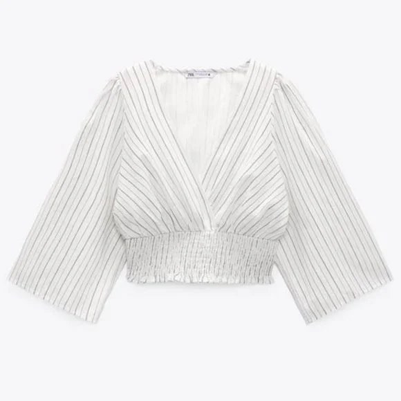 ZARA Linen Blend Top, Women's Fashion, Tops, Blouses on Carousell