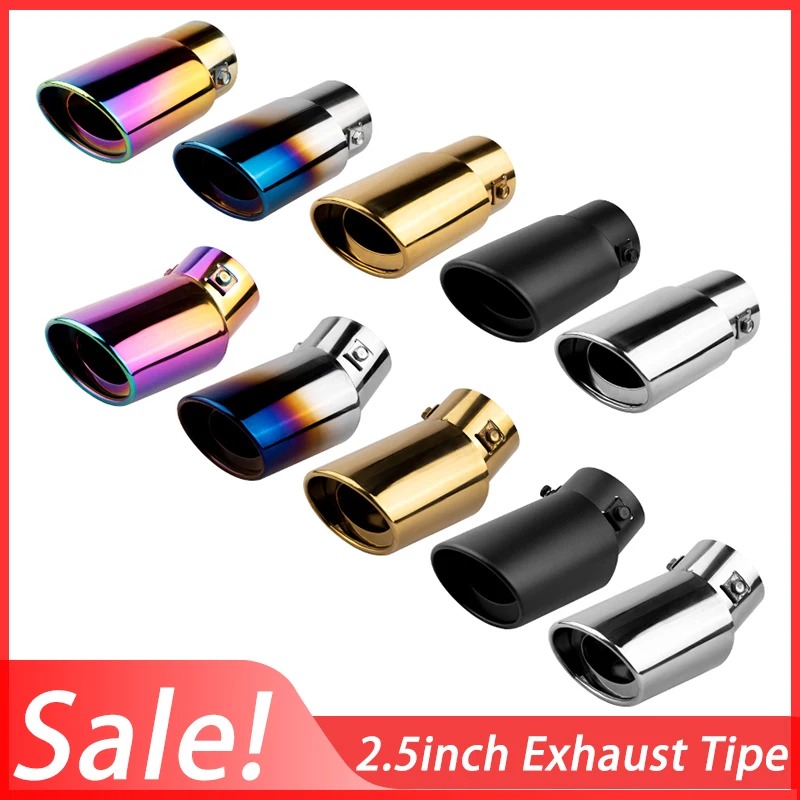 1PCS 2.5" Inlet Car Auto Exhaust Muffler Tip Pipe Stainless Steel ...