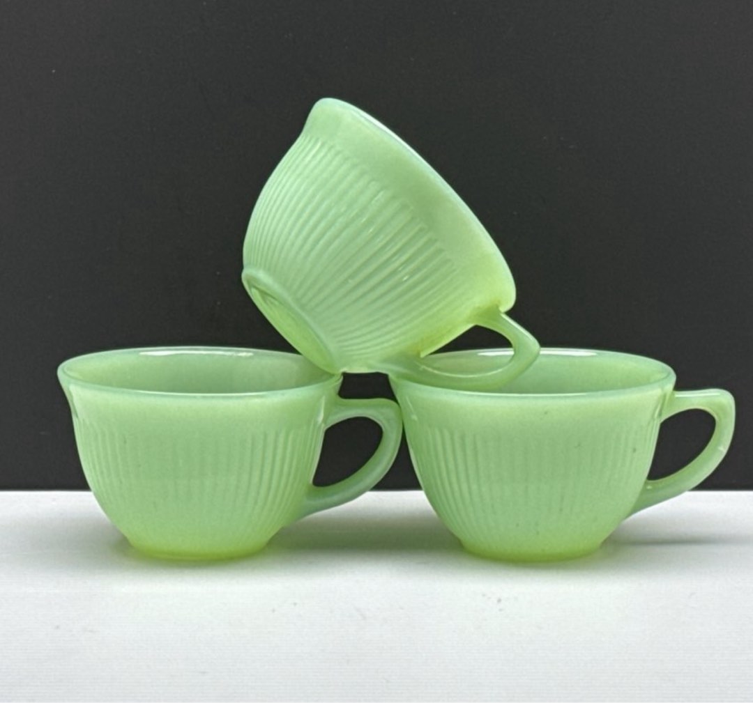 (@$18 each) Vintage Fire-King Green Jadeite Tea/Coffee Cup Pleated Made ...