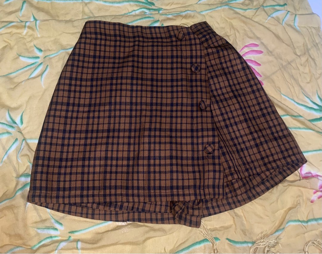 Brown Plaid Mini Skort, Fesyen Wanita, Pakaian Wanita, Gaun & Rok di ...