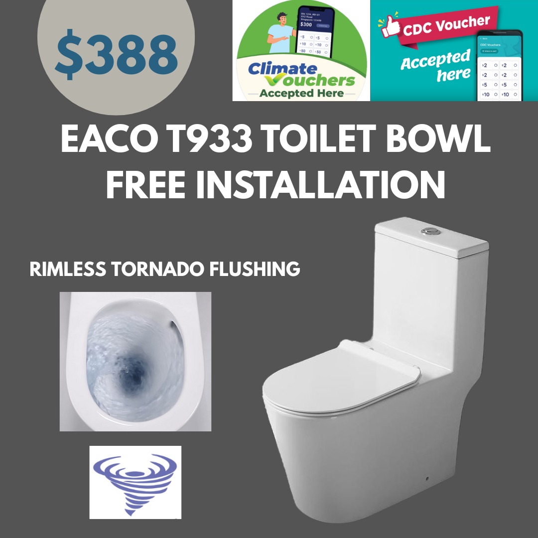 EACO T933 Tornado Toilet Bowl with Free Installation - PUB Approved [Climate & CDC voucher ...