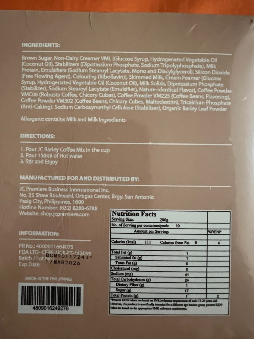 JC Barley Coffee Mocha Drink Mix, Food & Drinks, Beverages on Carousell