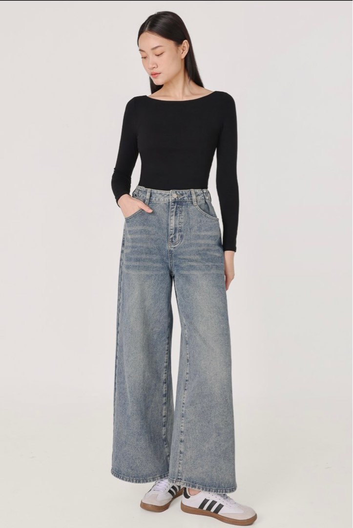 LOVET Regulation Wide Leg Jeans- Vintage Wash, Women's Fashion, Bottoms ...