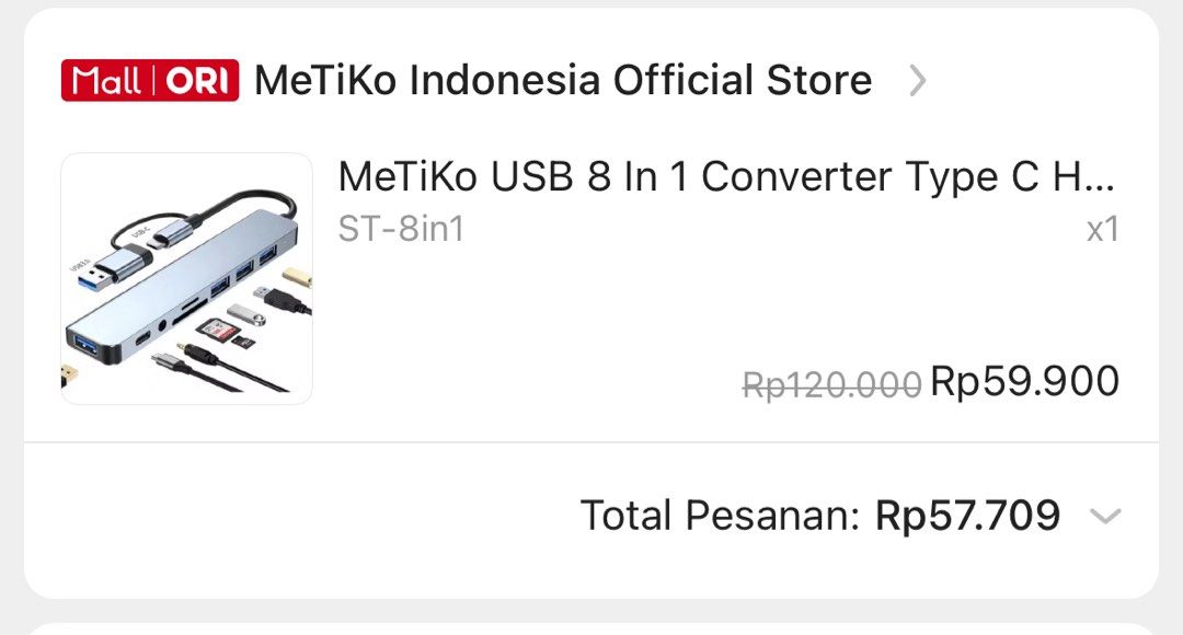 MeTiKo USB 8 In 1 Converter Type C Hub Adapter Multi USB HUB Type-C to USB*4+SD+TF Card Reader+3 ...