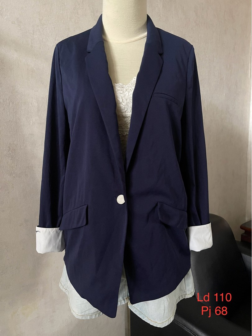 Morgan blazer navy stik balik putih size L, Fesyen Wanita, Pakaian ...