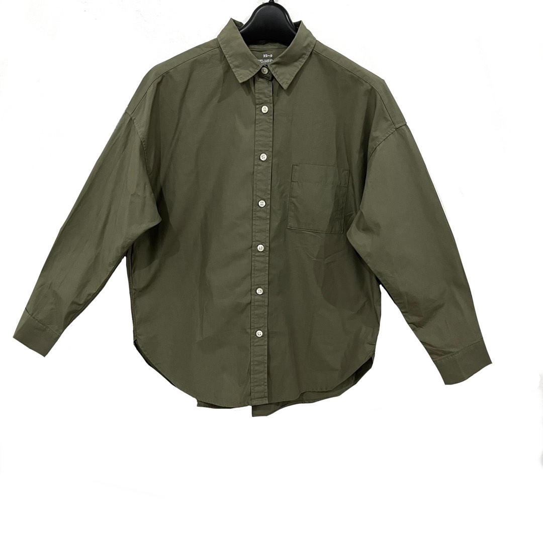 Muji 100% Organic Poplin Olive Green Loosefit Tops, Women's Fashion, Tops, Shirts on Carousell