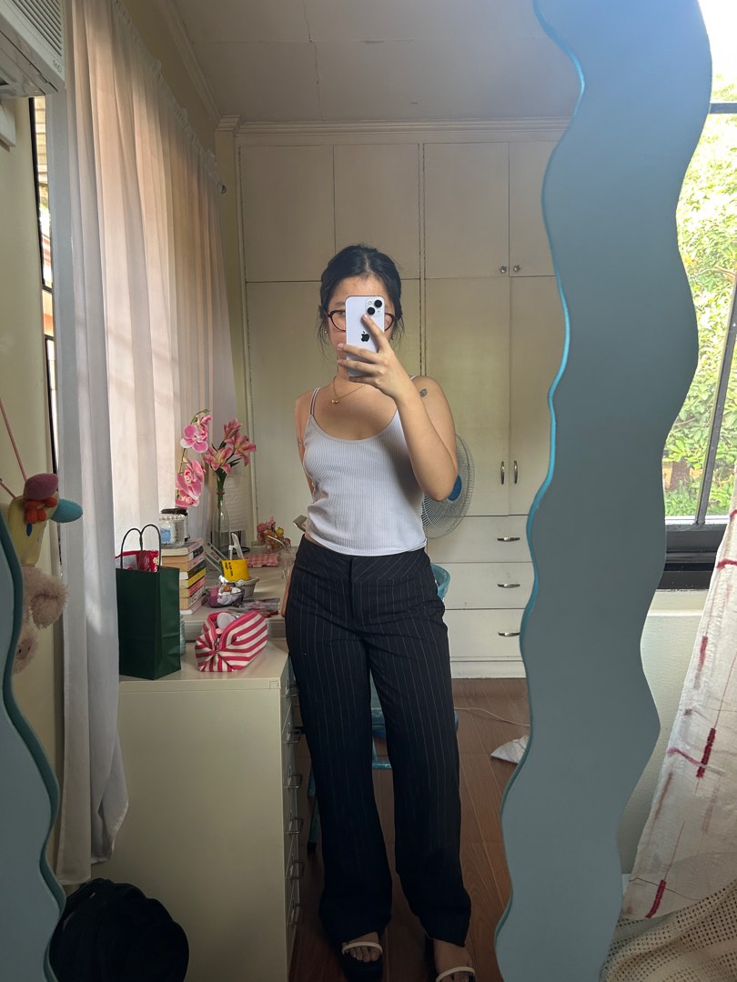 Office Siren Core Pinstripe Black Pants, Women's Fashion, Bottoms ...